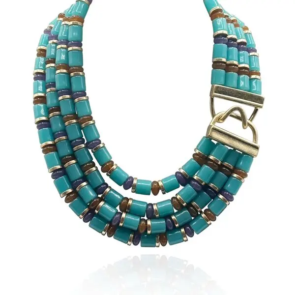 MICHAEL NASH JEWELRY Blue / Purple Zita Multi Strand Turquoise Multi Color Resin Necklace - Blue/purple