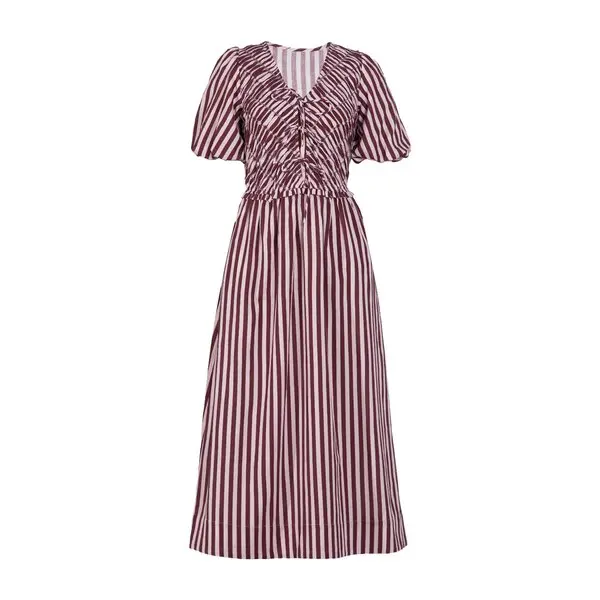 ROSE & NANCY Isla Burgundy And Stripe Short Sleeve Linen Blend Dress - Pink