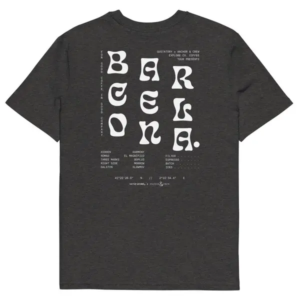 ANCHOR & CREW Heather Gustatory Barcelona Coffee Scene Organic Cotton Embroidered T-shirt - Black
