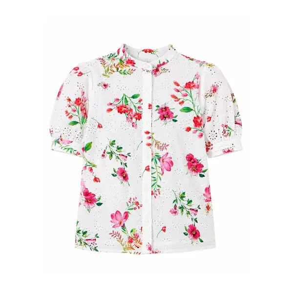 YUMI Cotton Broderie Anglaise Floral Shirt - White