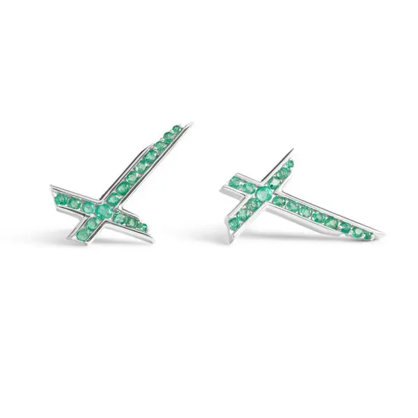 KASUN LONDON Silver / Green Lucky Star Earrings May Emerald Silver - Silver/green