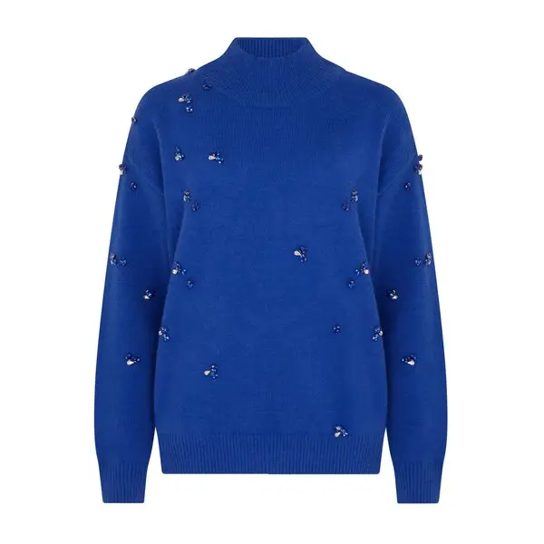 SOUR FIGS Gemstone-embellished High-neck Jumper In Sapphire - Blue