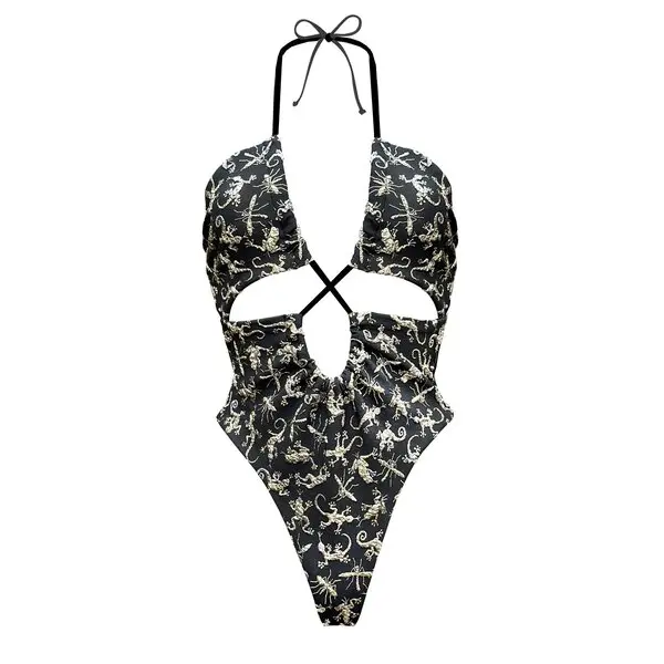 GEEGEE COLLECTION Black / Silver / Gold Superstitious Creatures Swimsuit - Black/silver/gold