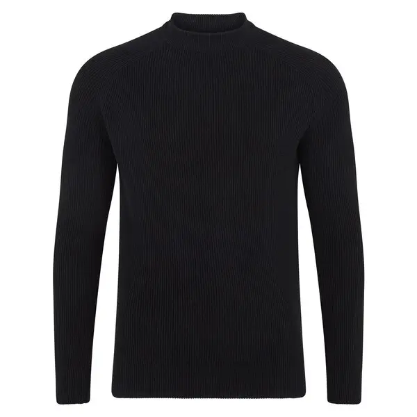 PAUL JAMES KNITWEAR Lightweight Cotton Brett Ribbed Crew Neck Jumper - Black