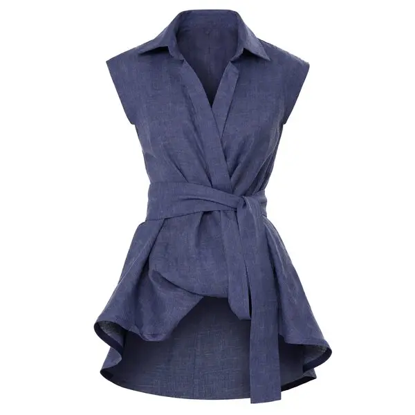 METAMORPHOZA Sleeveless Shirt From Linen Denim - Blue