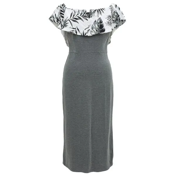 SMART AND JOY Bi-material Bodicon Dress With Off-shoulder Printed Ruffle - Grey