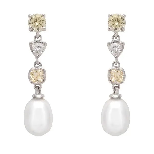 LATELITA Silver / White / Yellow Pearl Whisper Drop Earrings Lemon Topaz Silver - Silver/white/yellow