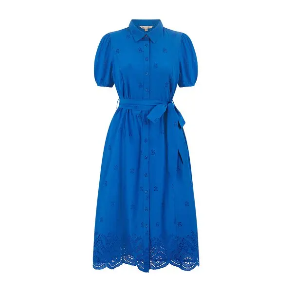 YUMI Cotton Shirt Midi Dress With Cut Out Details - Blue
