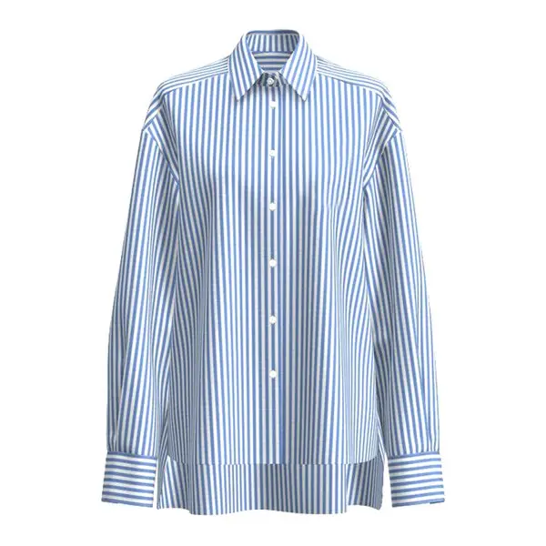 ZENZEE Boyfriend Button Up Shirt & White Stripe - Blue