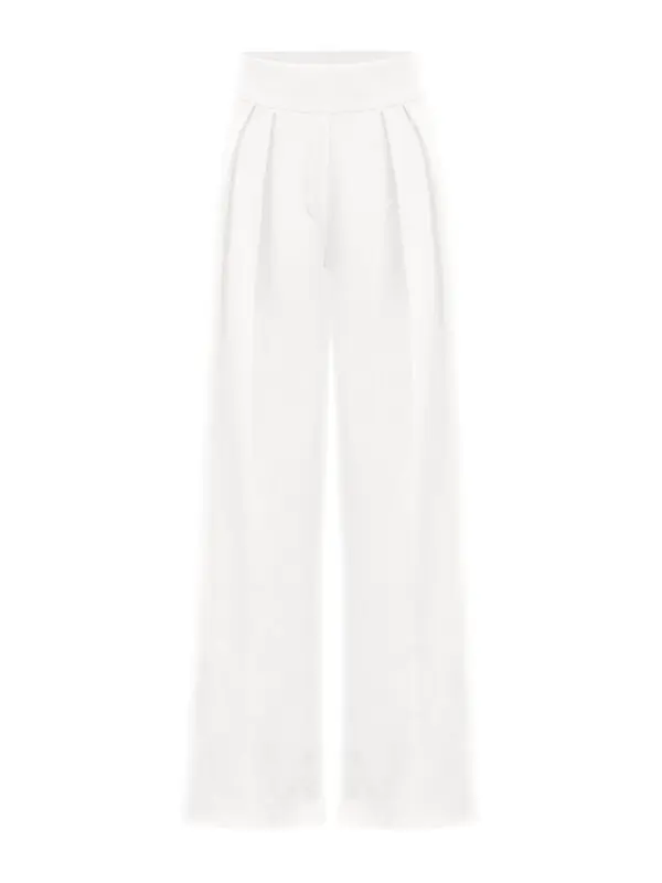 TIA DORRAINE High-waist Wide-leg Trousers, Pearl - White