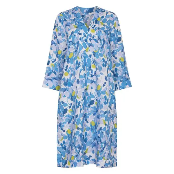 NOLOGO-CHIC Green Plum Print Picot Midi Dress Linen Multi - Blue