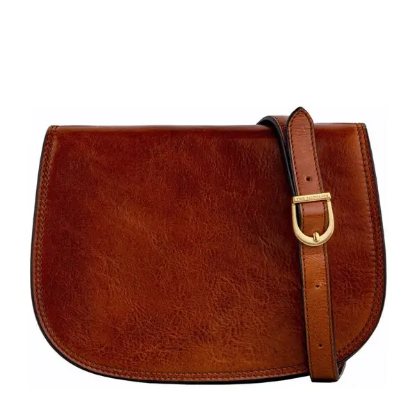 TIME RESISTANCE Cognac Leather Saddle Bag Moonfleet - Brown