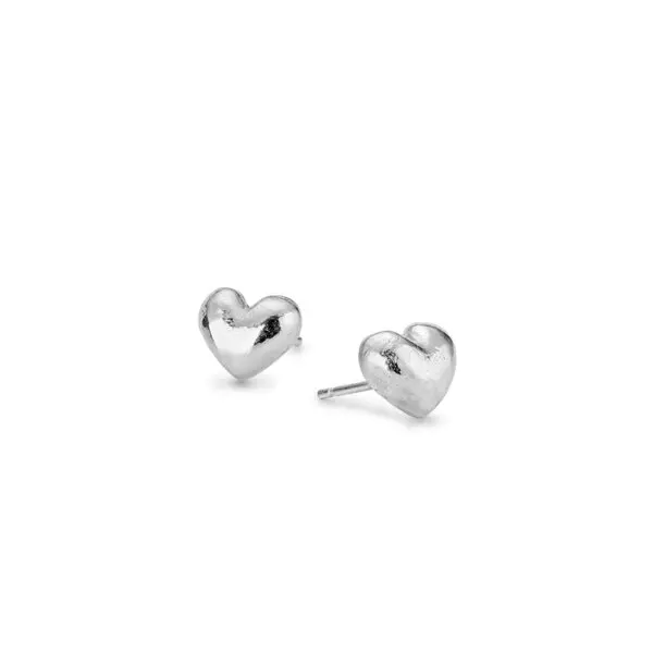 LULU AND BOO JEWELLERY Chunky Puffy Heart Solid Sterling Stud Earrings - Silver