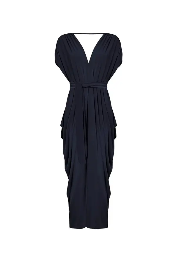 JAMES LAKELAND Draped Open-back Midi Dress – Navy - Blue