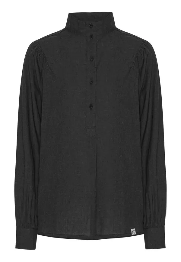 GROBUND Sonja Shirt The High Collar Shirt In Dark Grey Melange - Black