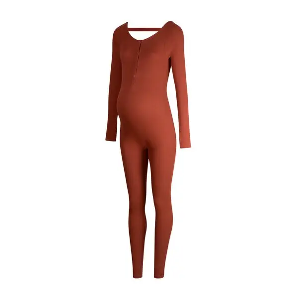THE KOOZY Maternity Palma Long Sleeve One-piece In Red Soil - Brown