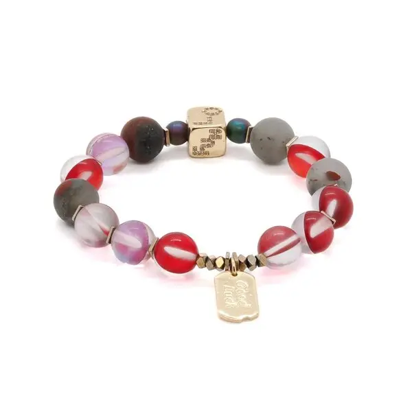 EBRU JEWELRY White / Red Good Luck Red Cat Eye Gold Love Bead Bracelet Multicolor - White/red