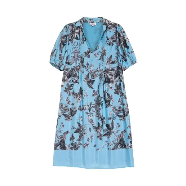 NIZA Short Dress With V-neck And Wide Printed Sleeves - Blue