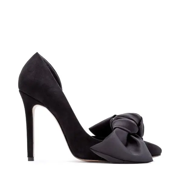 GINISSIMA Samantha Suede And Oversized Satin Bow Open Sided Stiletto - Black