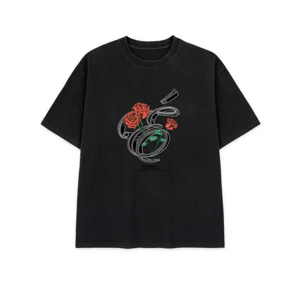 Éclectique Rose Graphic T-shirt - Black
