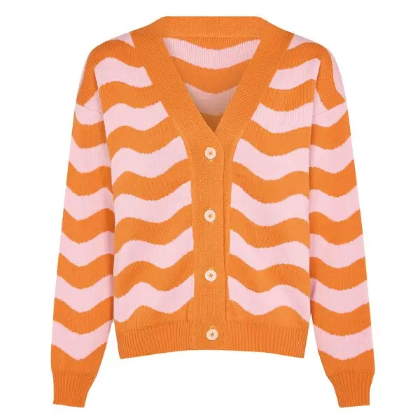 INGMARSON Orange / Pink Waves Cardigan Wool & Cashmere Orange & Pink - Orange/pink
