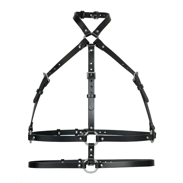 HAUTE CUIR Double Belt Leather Chest Harness - Black