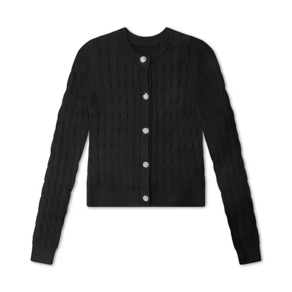 ROCH PEREL Black / Silver Black Jewel Buttoned Cable Cardigan - Black/silver