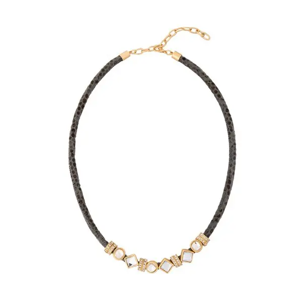 Saachi Bling Charm Leather Necklace - Grey