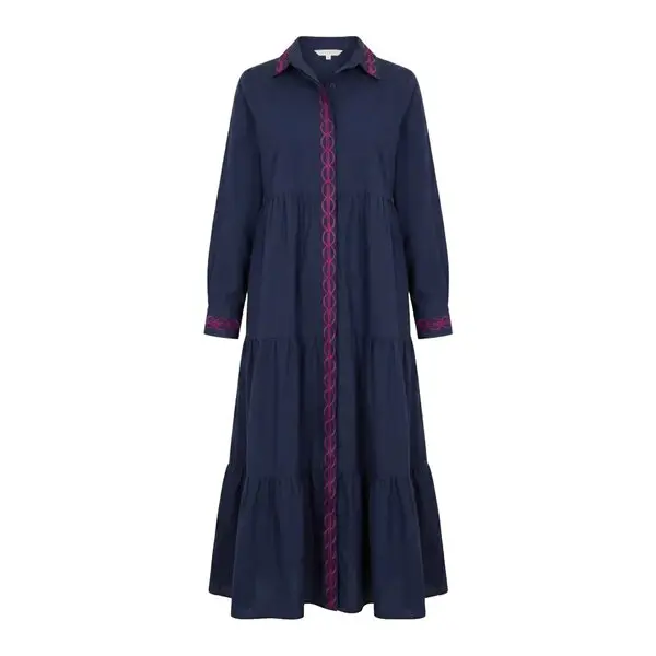 Adrift Clothing Winslow Button Through Dress In Ocean Berry - Blue
