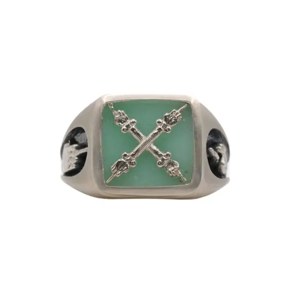 APRÈS YOUTH Green / Silver Introvert Signet Ring Crysoprase - Green/silver