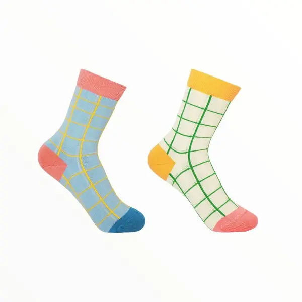 PEPER HAROW - MADE IN ENGLAND Blue & Cream Grid Socks Two Pack - Blue/white