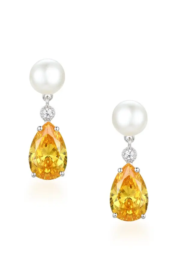 SANTINNI Highgrove’ Freshwater Pearl & Crystal Drop Silver Earrings - Yellow