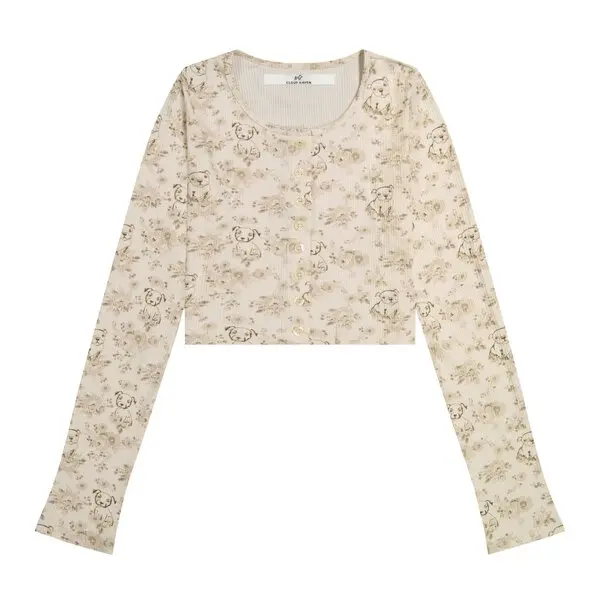 CLOUD HAVEN Neutrals / Sweet Toile-print Cardigan In Desert Beige - White