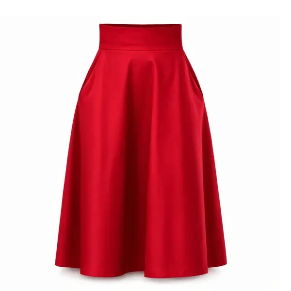 NIKKA PLACE Flare Cotton Skirt With High Waist And Pockets - Red
