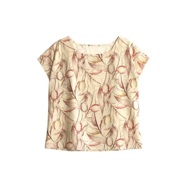 STOVARIA Floral Print Cotton-silk Boat Neck Blouse – Elegant Everyday Wear - Gold