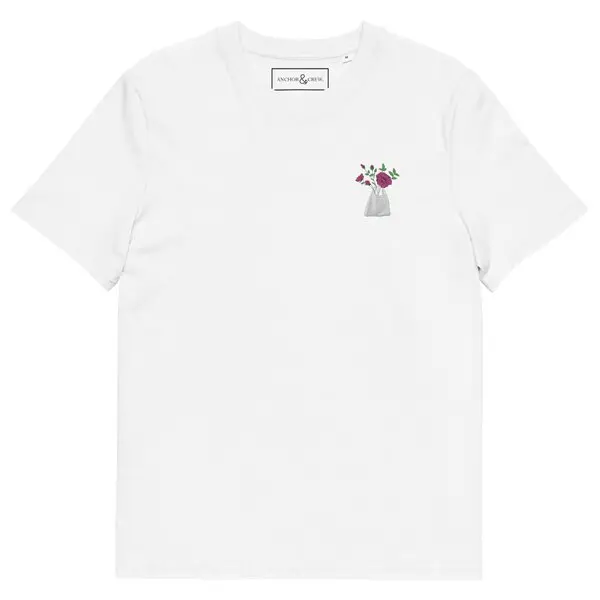 ANCHOR & CREW Peony Garden Dystopia Organic Cotton Embroidered T-shirt - White