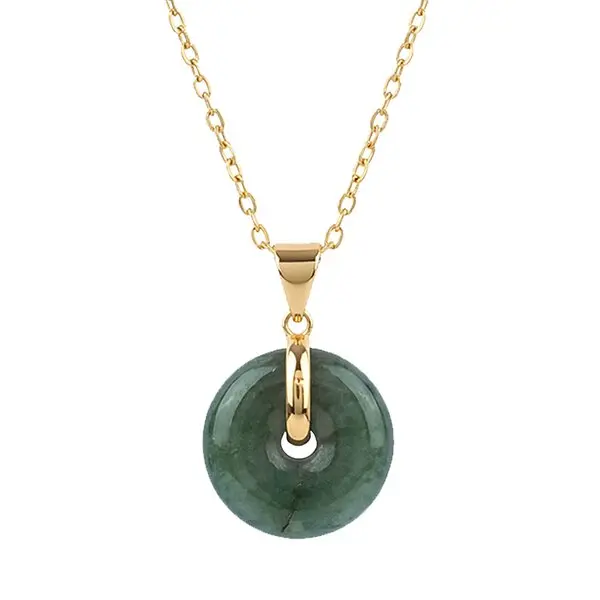 SEREE Button Jade Pendant Necklace Dark - Green