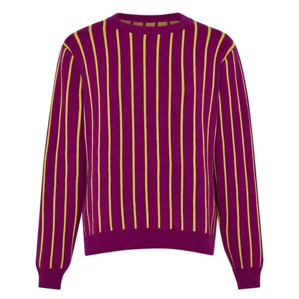 INGMARSON Thin Striped Wool & Cashmere Jumper Purple - Yellow