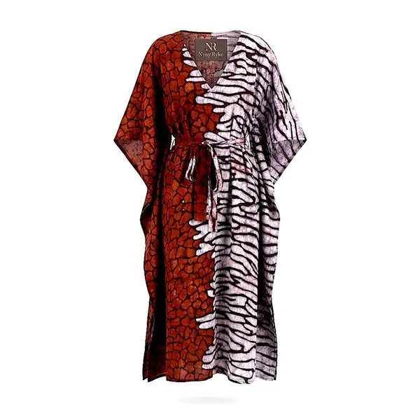 NYNY RYKE Maeva Leopard, Multi-way Kaftan Dress, Bi-colour Resort & Occasion Wear - Brown