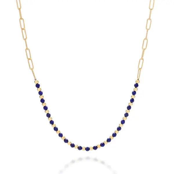 NELLOU JEWELLERY Lapis Gem Shine Necklace Gold Plated Sterling Silver - Blue