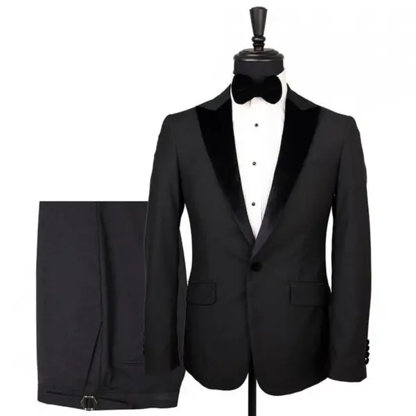DAVID WEJ Alfredo Dress Single Breasted Velvet Peak Lapel Tuxedo - Black