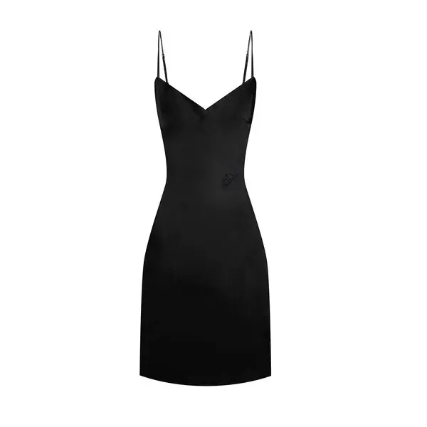 SILKINC Crystal Bias Cut V-neck Mini Slip Dress - Black