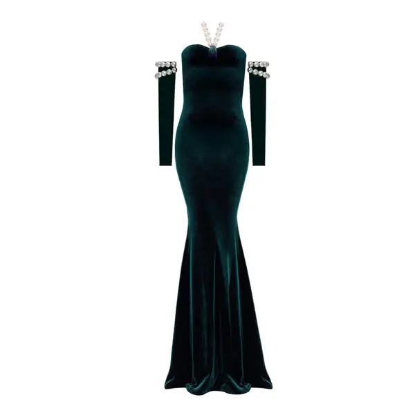 NUR KARAATA Dynasty Necklace Gown - Green