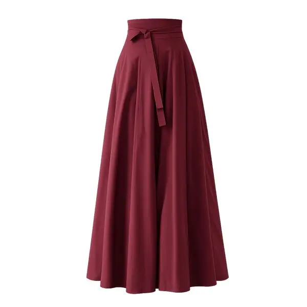 NIKKA PLACE Summer Cocktail Maxi Cotton Skirt With High Waist In Burgundy - Red
