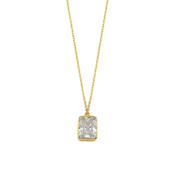 LINYA JEWELLERY Rectangular Crystal Stone Chain Necklace - White