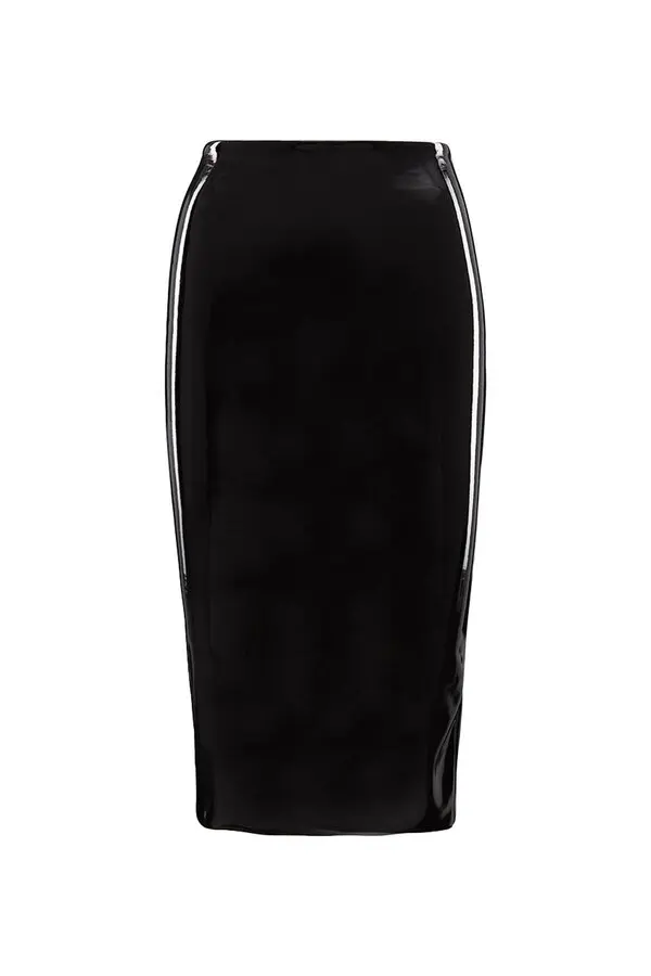 Commando Faux Patent Leather Control Smoothing Midi Skirt, Sk03 - Black
