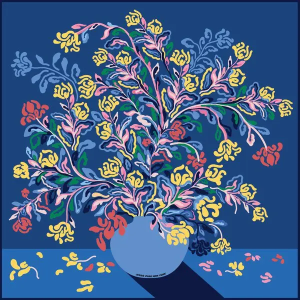 JESSIE ZHAO NEW YORK Silk Scarf Of Night Flowers - Blue