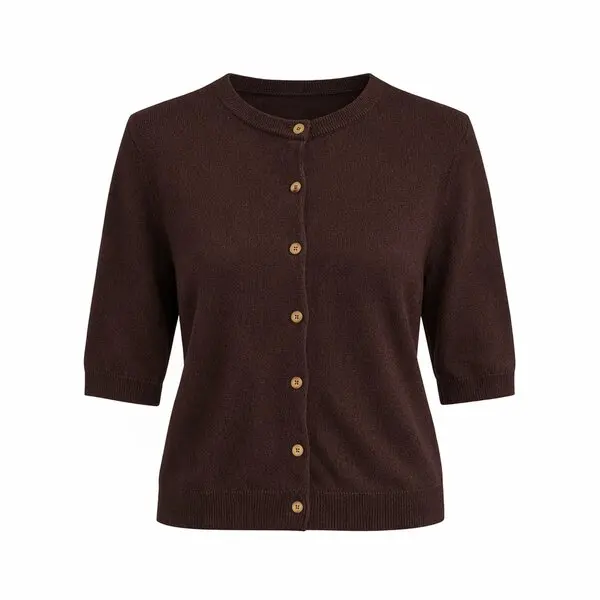 FIORA MUSE Short Sleeve Crew Neck Cashmere Cardigan - Brown