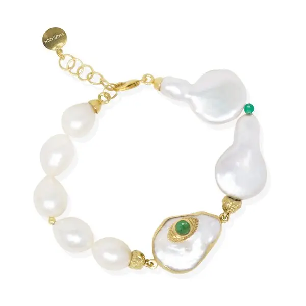 VINTOUCH ITALY The Eye Gold-plated Emerald & Pearl Bracelets - Green