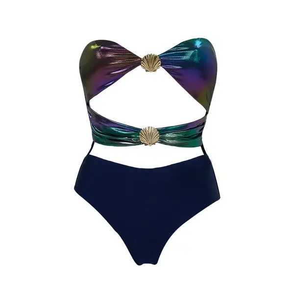 AULALA PARIS The Ocean Whisper Shiny Bandeau One-piece Swimsuit Mystical - Black